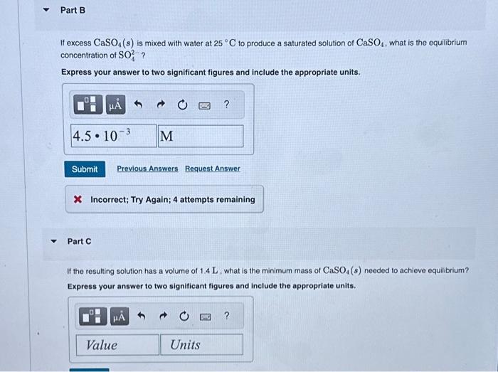Solved Consider the reaction CaSO4(s)⇌Ca2+(aq)+SO42−(aq) At | Chegg.com