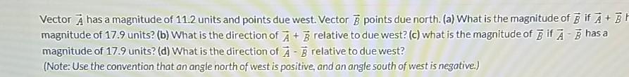 Solved Vector A has a magnitude of 11.2 units and points due | Chegg.com