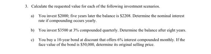 Solved 3. Calculate the requested value for each of the | Chegg.com