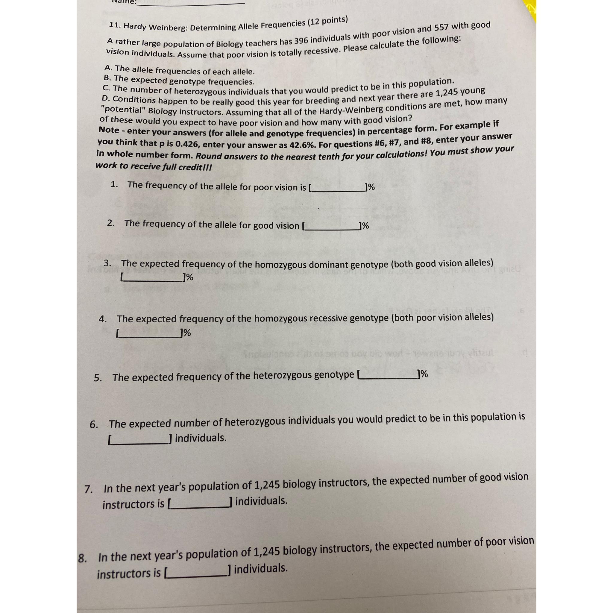 Solved Hardy Weinberg: Determining Allele Frequencies (12 | Chegg.com