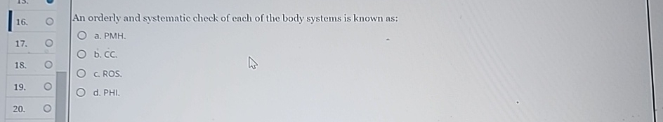 Solved An orderly and systematic check of each of the body | Chegg.com