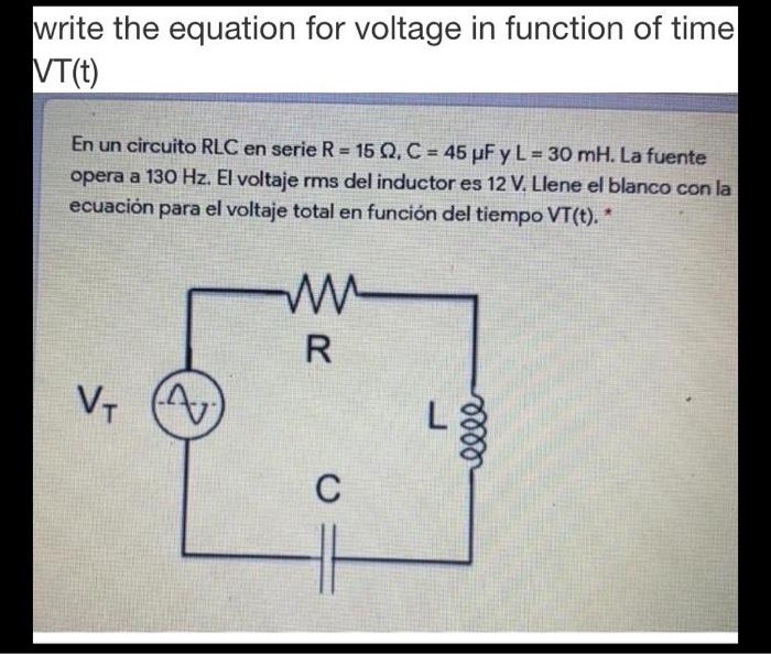 Solved write the equation for voltage in function of time | Chegg.com