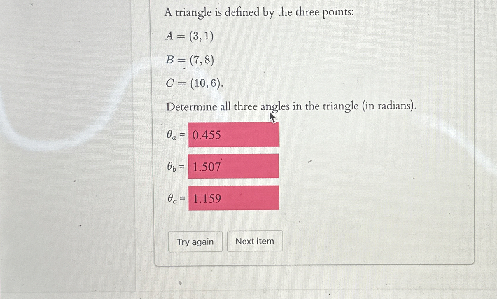 Solved A triangle is defined by the three | Chegg.com