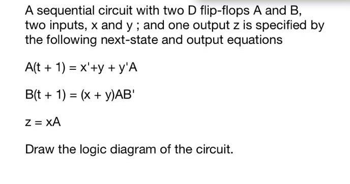 Solved A sequential circuit with two D flip-flops A and B, | Chegg.com