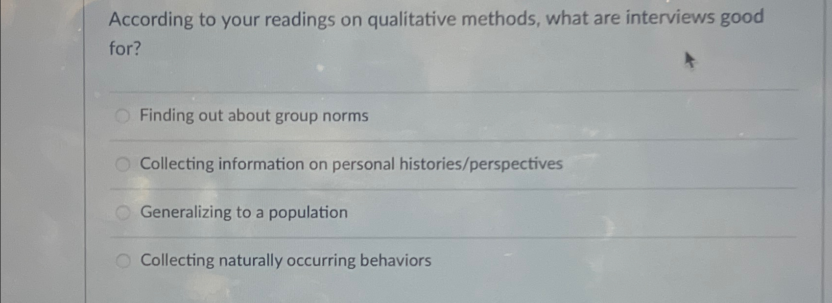 Solved According to your readings on qualitative methods, | Chegg.com