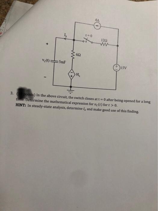 Solved 3. ( points) In the above circuit, the switch closes | Chegg.com