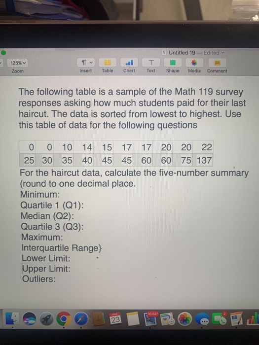 Solved 2 Untitled 19 - Edited 125% Zoom Insert Table Chart | Chegg.com