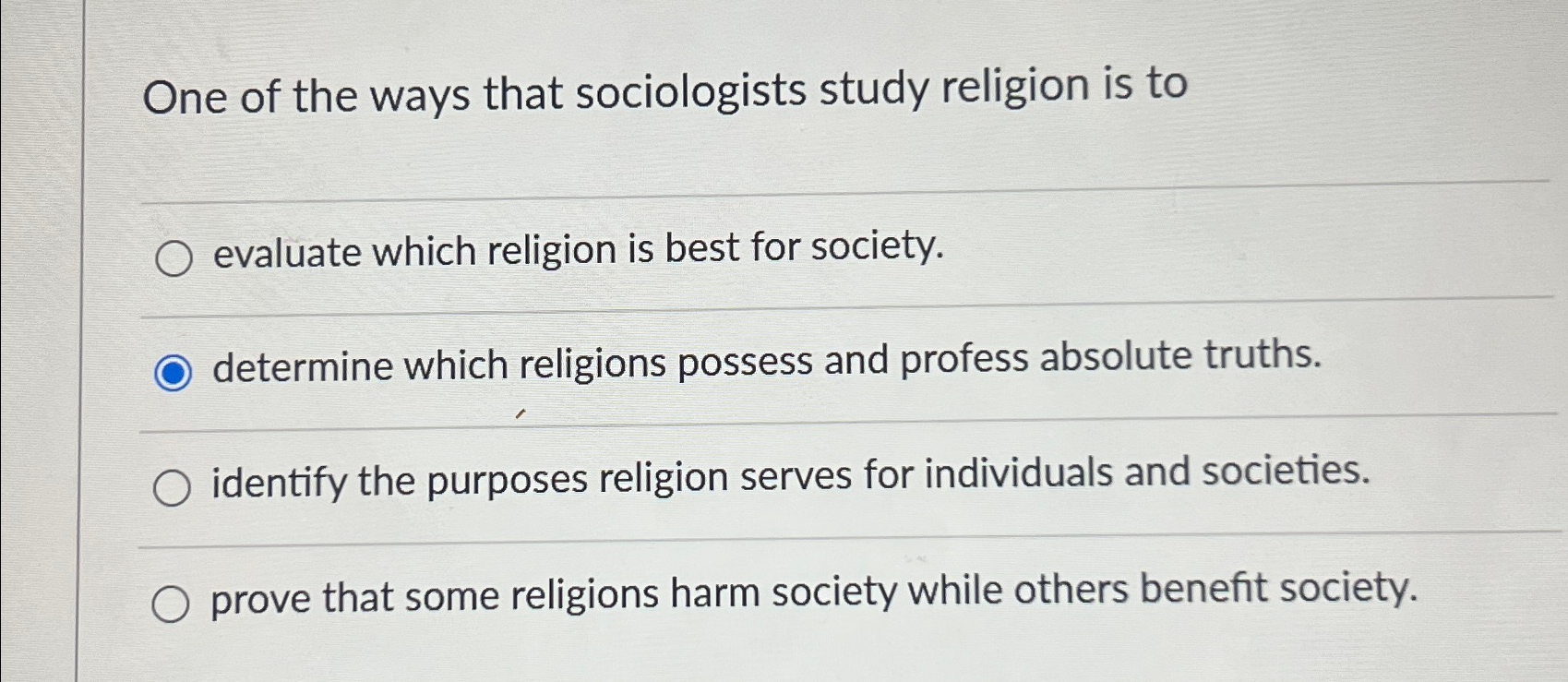 Solved One of the ways that sociologists study religion is | Chegg.com