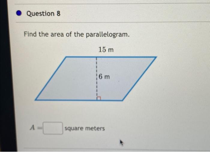 Solved Find the area of the parallelogram. A= square meters | Chegg.com