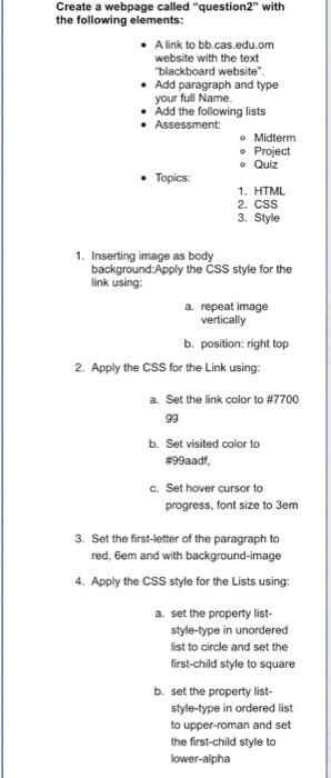Solved Create a webpage called "question2" with the | Chegg.com