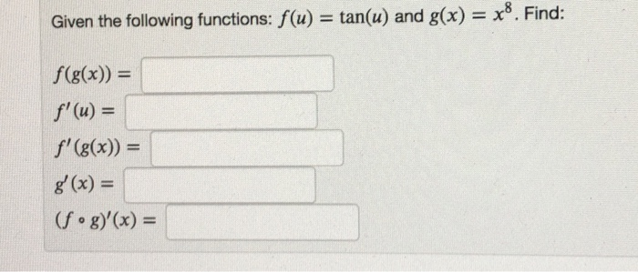 Solved Given the following functions: f(u) tan(u) and g(x) = | Chegg.com