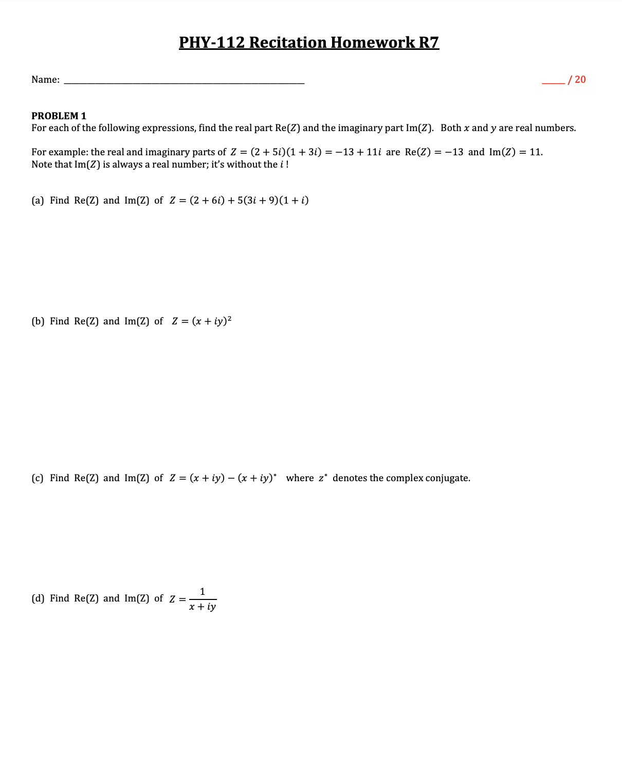 Solved Name:PROBLEM 1For each of the following expressions, | Chegg.com