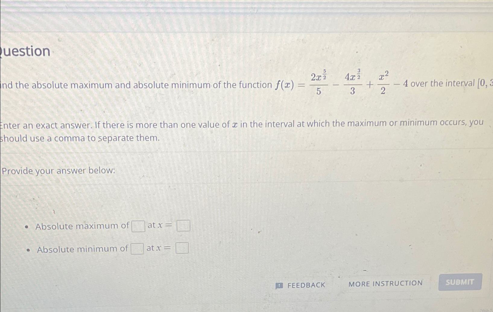 Solved uestionInd the absolute maximum and absolute minimum | Chegg.com