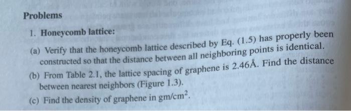 Problems 1. Honeycomb lattice: (a) Verify that the | Chegg.com