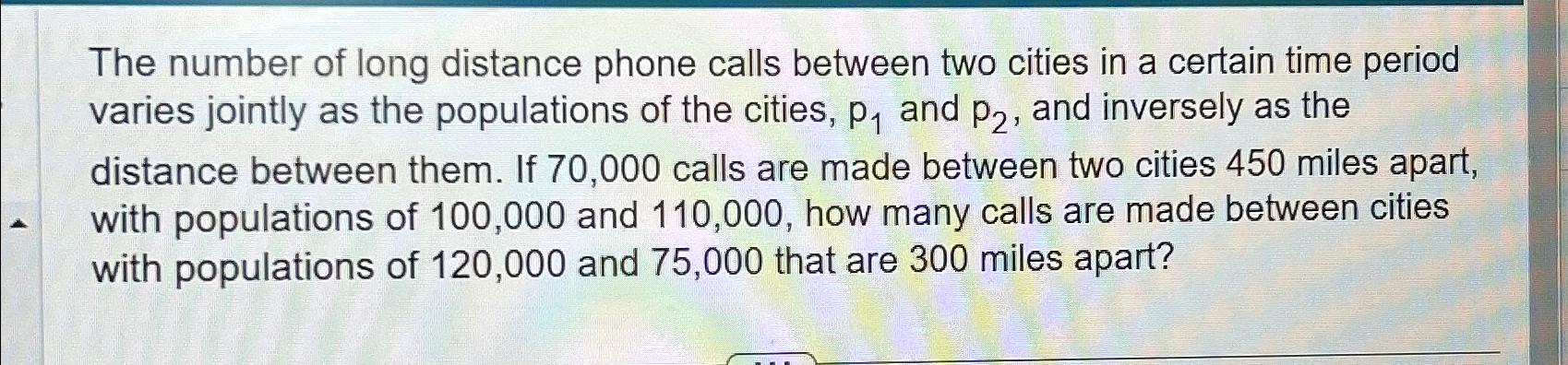 Solved The number of long distance phone calls between two | Chegg.com