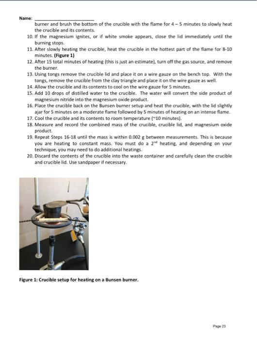 Solved Name: Data Table: Table 1. Mass data for magnesium | Chegg.com