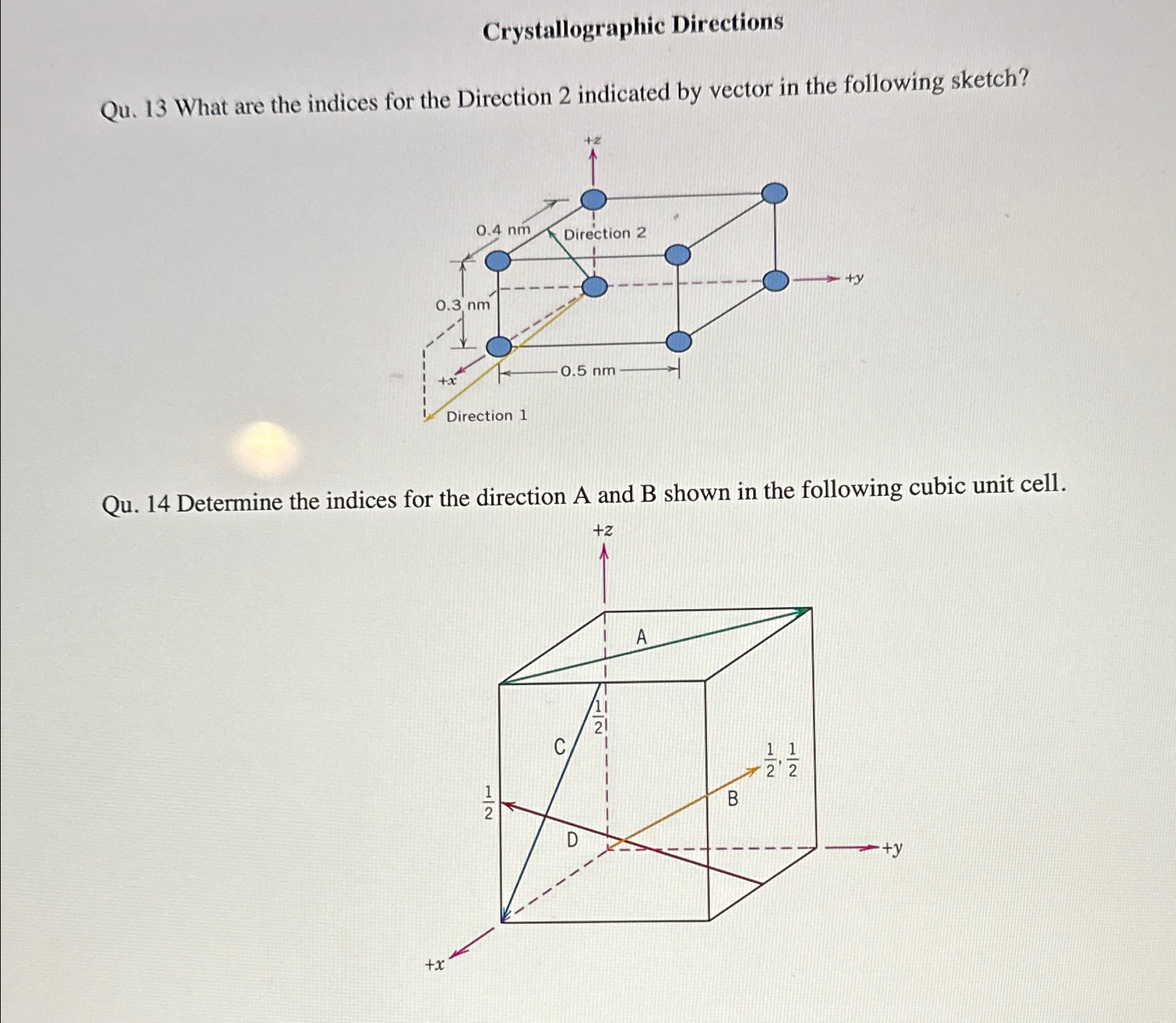 Solved Crystallographic DirectionsQu. 13 ﻿What are the | Chegg.com