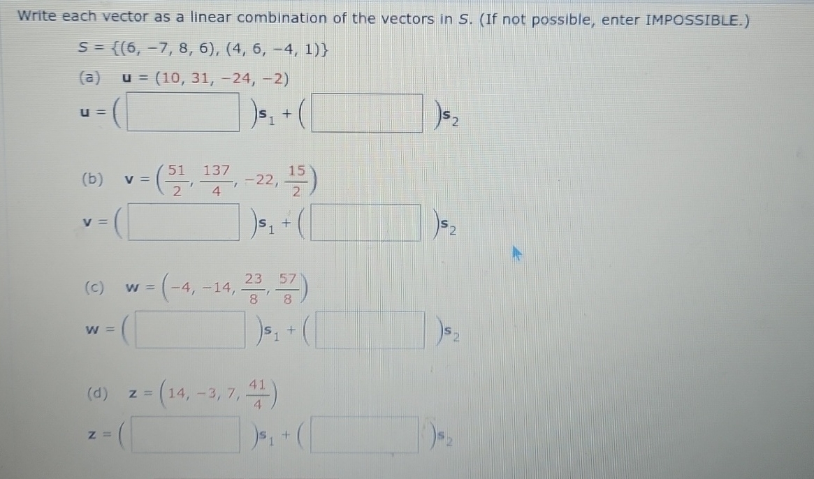 Solved Write each vector as a linear combination of the | Chegg.com