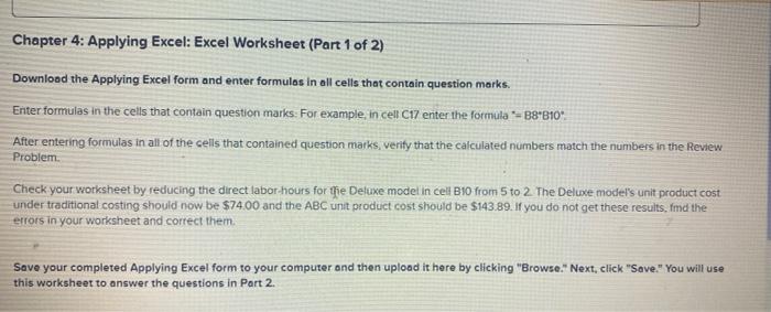 Chapter 4: Applying Excel: Excel Worksheet (Part 1 of | Chegg.com Chapter 4: Applying Excel: Excel Worksheet (Part 1 of | Chegg.com