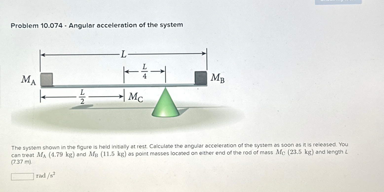 Solved Problem 10.074 - ﻿Angular acceleration of the | Chegg.com