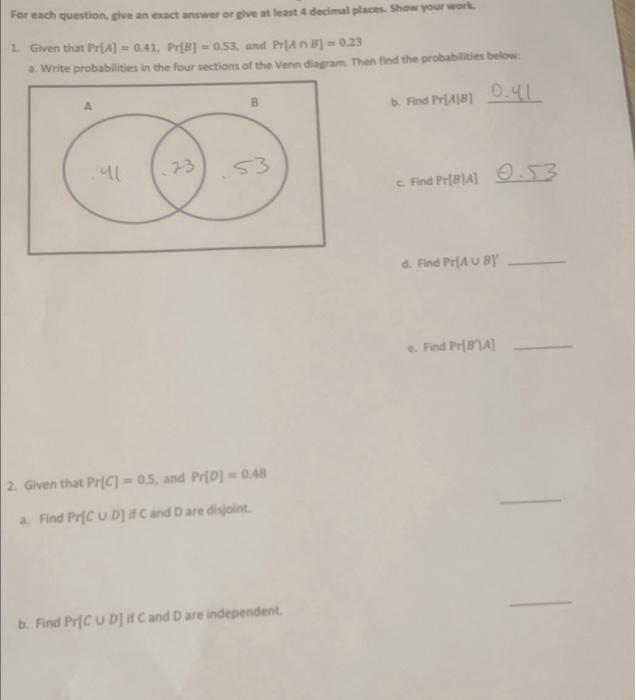 Solved For each question, give an exact answer or pive at | Chegg.com