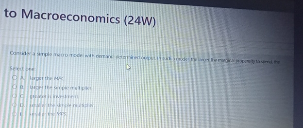 Solved to Macroeconomics (24W)Consider a simple macro model | Chegg.com