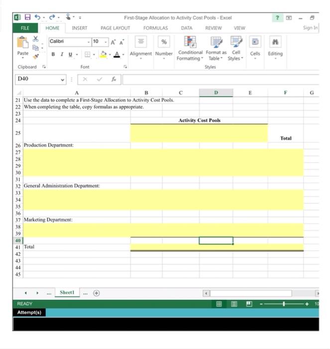Solved Activity Cost Pools using Excel's Absolute Cell | Chegg.com