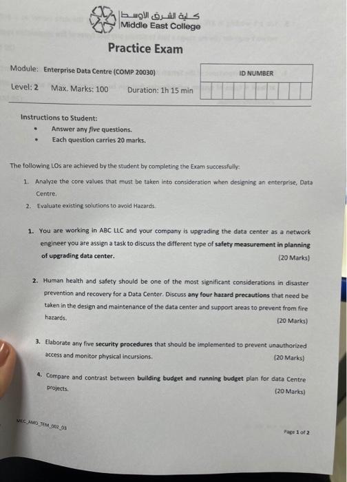 Solved Practice Exam Module: Enterprise Data Centre (COMP | Chegg.com