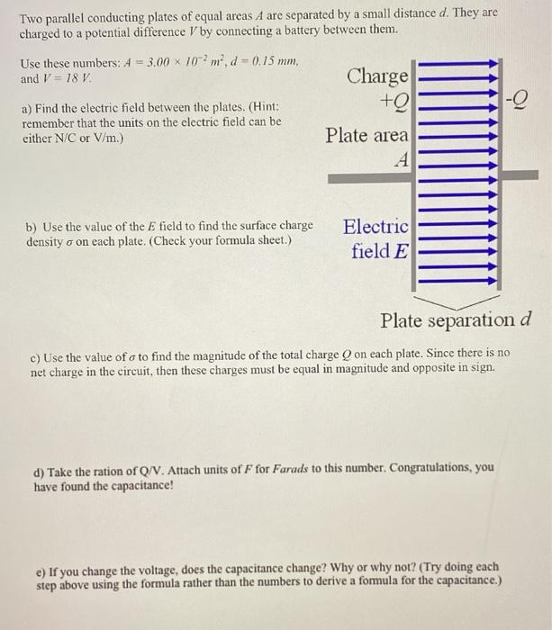 Solved Two parallel conducting plates of equal areas A are | Chegg.com