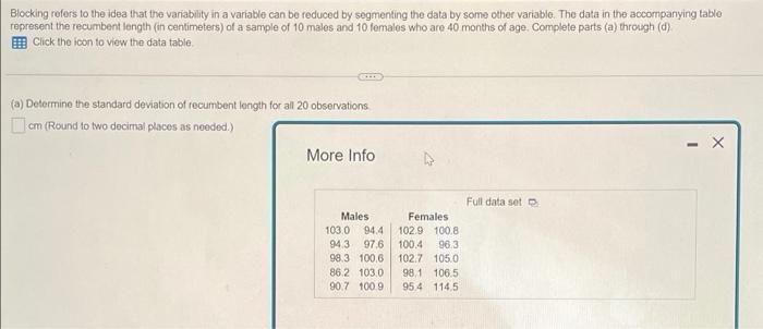 Solved Blocking refers to the idea that the variability in a | Chegg.com