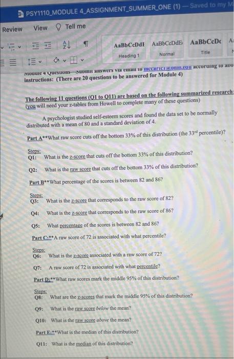 Solved PSY1110_MODULE 4 ASSIGNMENT_SUMMER_ONE (1) - Saved to | Chegg.com