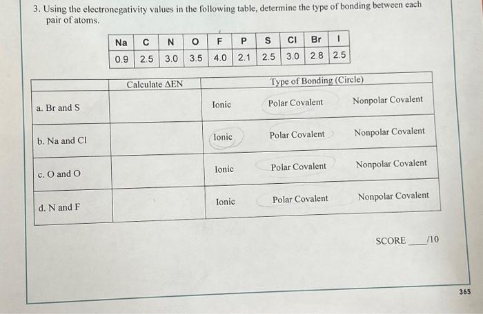 Solved 3. Using the electronegativity values in the | Chegg.com