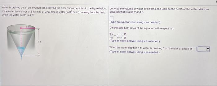 Solved Water is drained out of an inverted cone, having the | Chegg.com