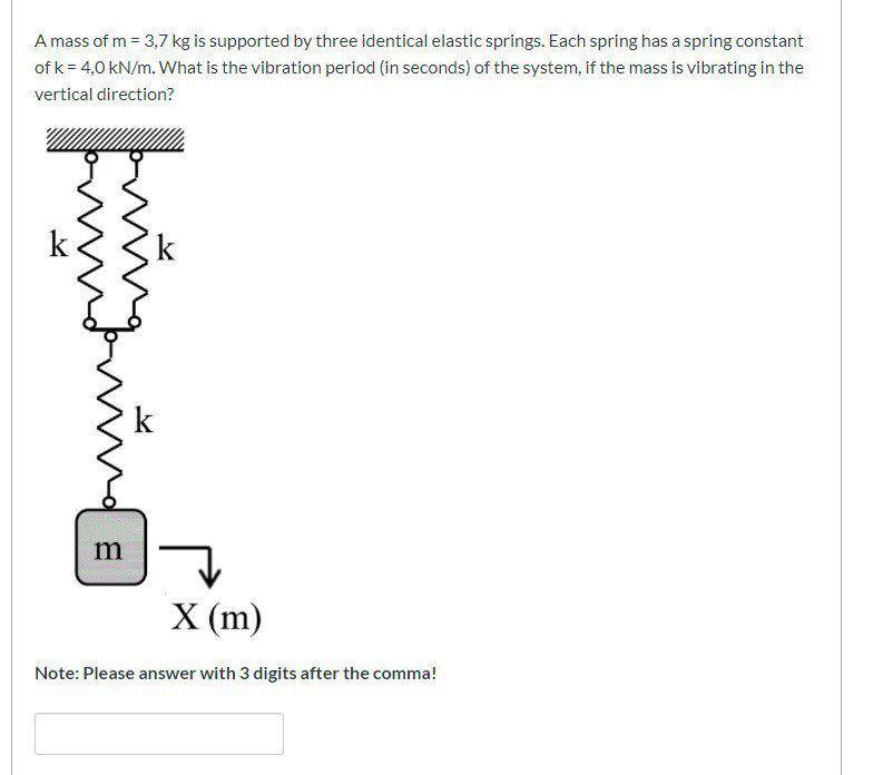 Solved A mass of m=3,7 kg is supported by three identical | Chegg.com