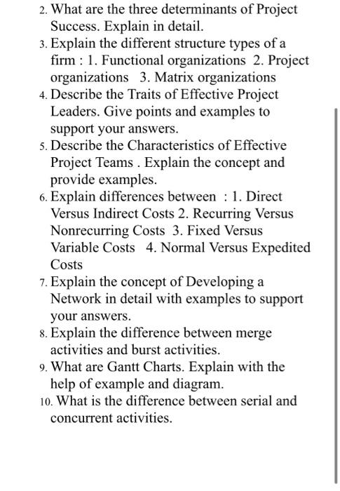 Solved 2. What are the three determinants of Project | Chegg.com