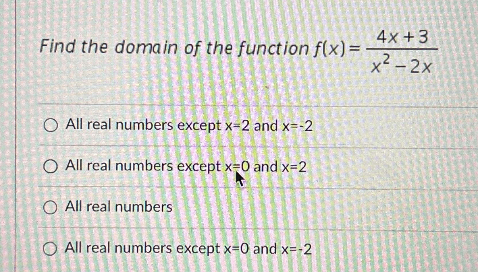 Solved Find the domain of the function f(x)=4x+3x2-2xAll | Chegg.com