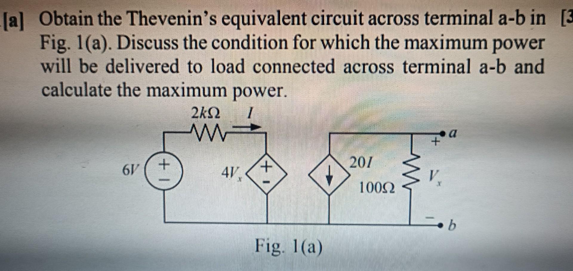 Solved Obtain the Thevenin's equivalent circuit across | Chegg.com