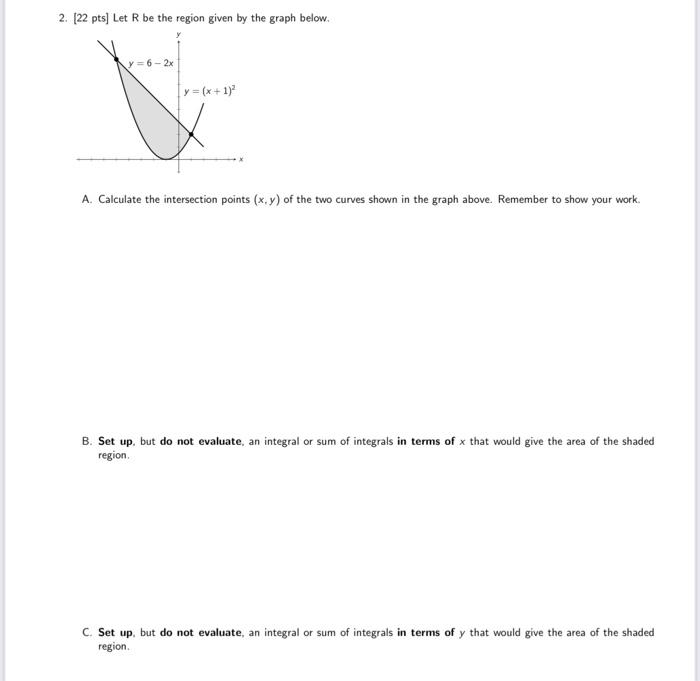 Solved 2. [22 pts] Let R be the region given by the graph | Chegg.com
