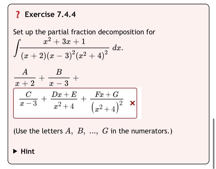 Solved Set up the partial fraction decomposition for | Chegg.com