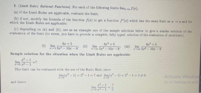 Solved 2. (Limil Rules: Rational Functions). For cach of the | Chegg.com