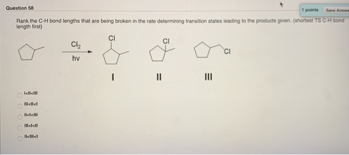 Solved Question 58 1 points Save Answe Rank the C-H bond | Chegg.com