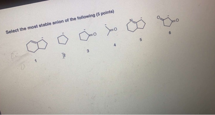 Solved Select the most stable anion of the following (5 | Chegg.com