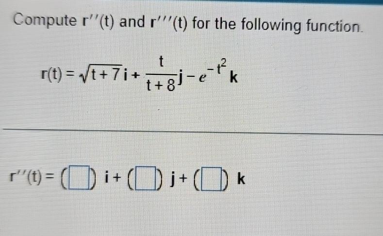 Solved Compute r''(t) ﻿and r'''(t) ﻿for the following | Chegg.com