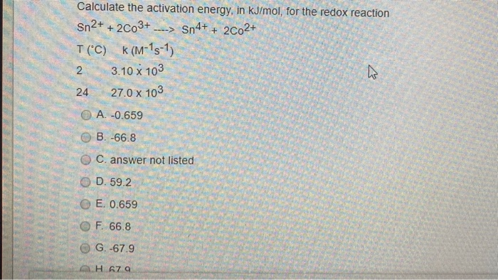 Solved Calculate the activation energy, in kJ/mol, for the | Chegg.com