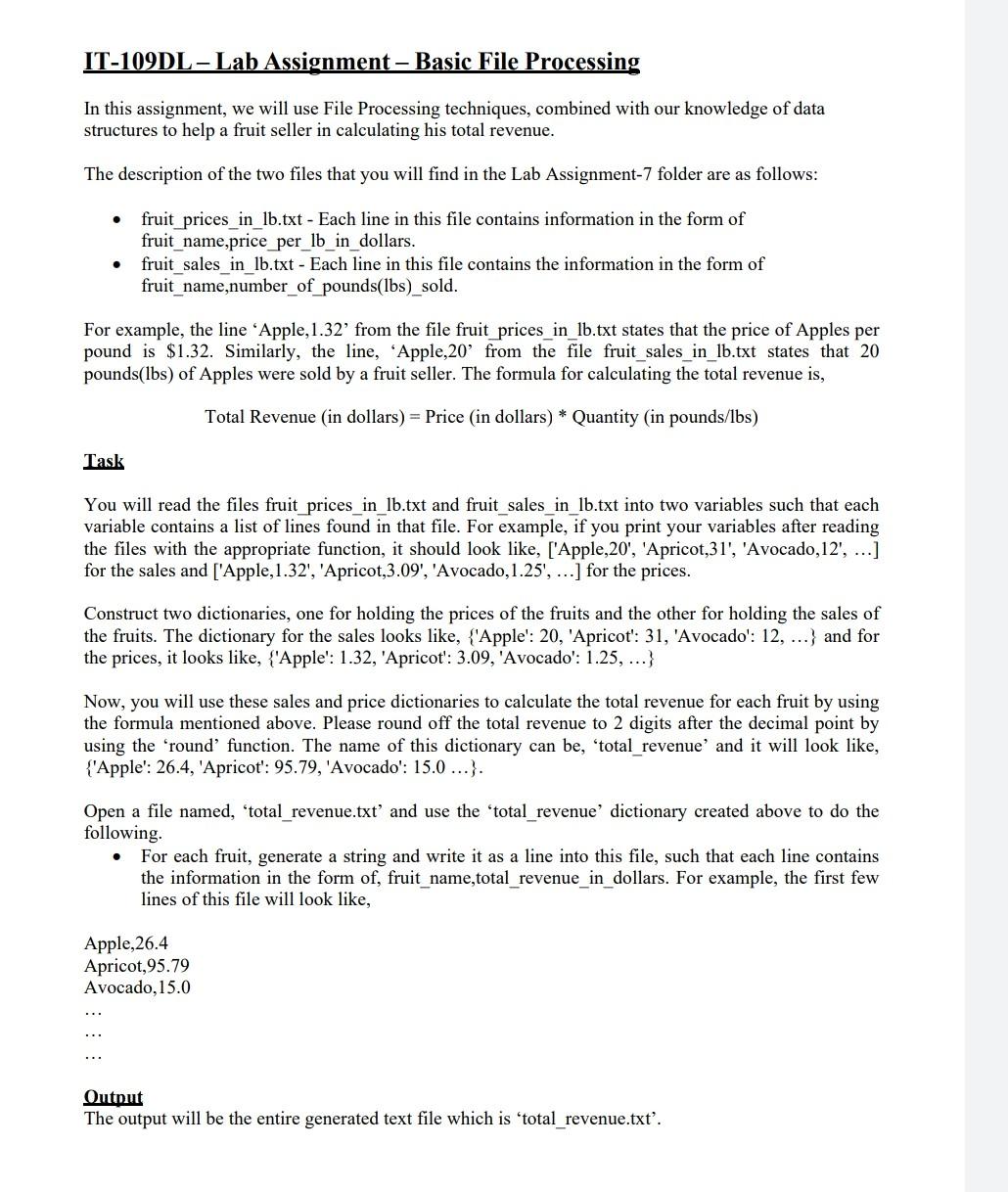 Solved IT-109DL-Lab Assignment - Basic File Processing In | Chegg.com