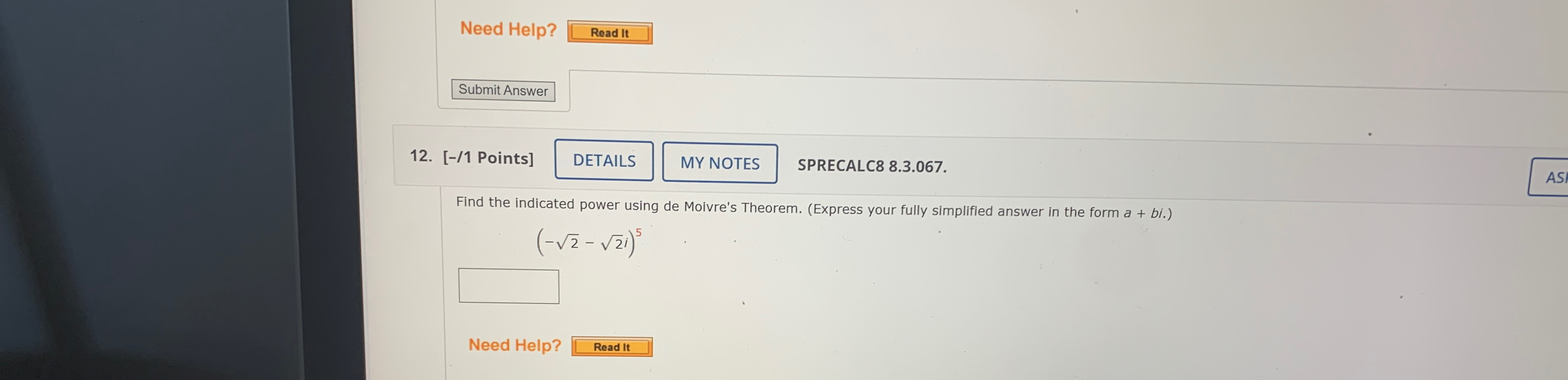 Solved Need Help?12. [-/1 ﻿Points] ﻿SPRECALC8 8.3.067.Find | Chegg.com