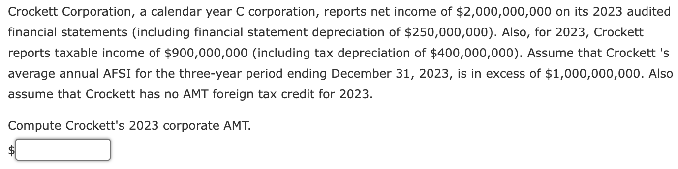 Crockett Corporation, a calendar year C corporation, | Chegg.com