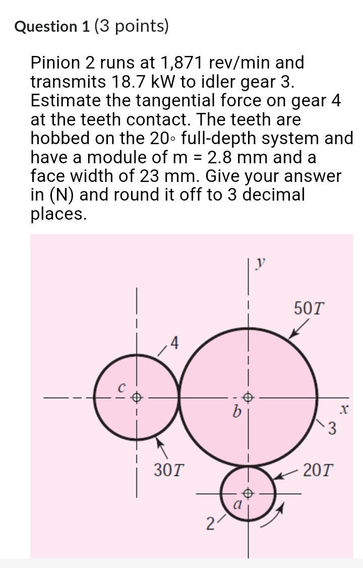 Solved Question 1 (3 ﻿points)Pinion 2 ﻿runs at 1,871revmin | Chegg.com