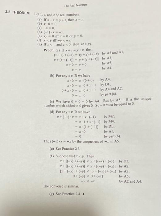 Solved 1. Let x, y, and 2 be real numbers. Use A1-A5, M1-M5, | Chegg.com