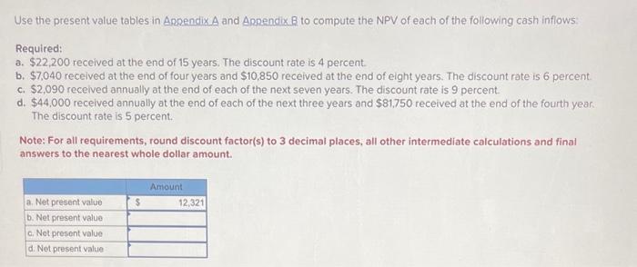 Solved Use the present value tables in Appendix A and | Chegg.com